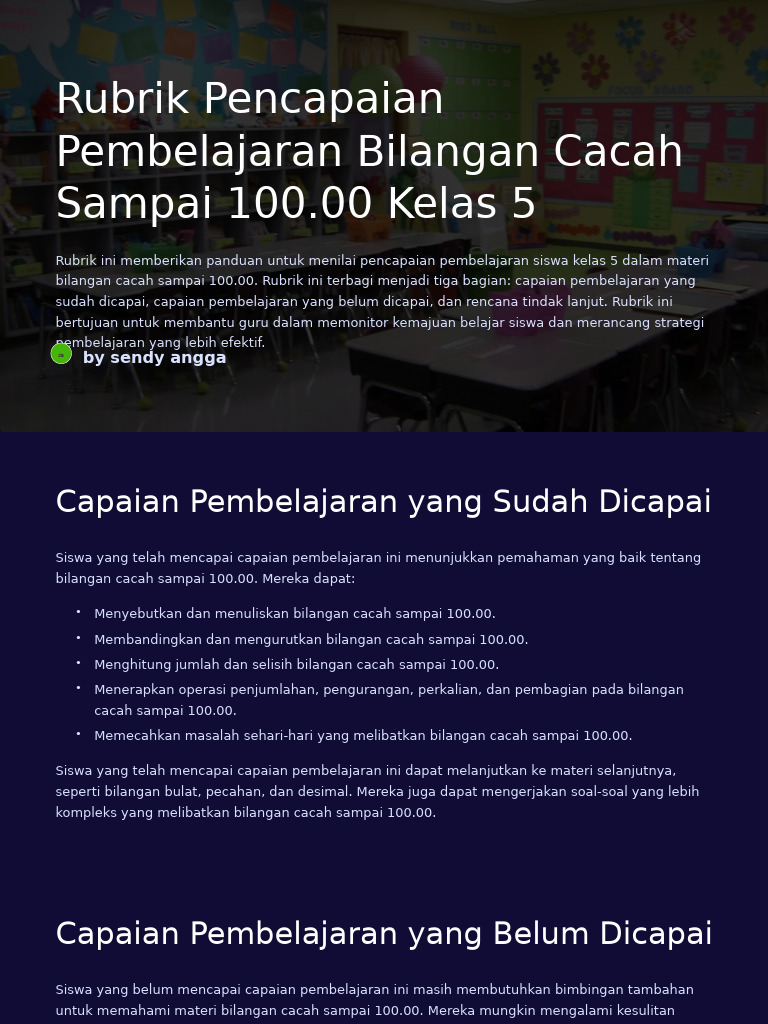 Rubrik Pencapaian Pembelajaran Bilangan Cacah Sampai 10000 Kelas 5 | PDF