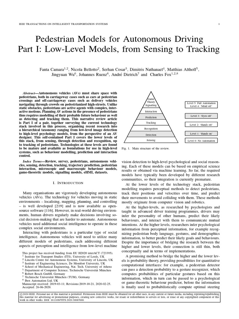 Pedestrian Models For Autonomous Driving Part I Low Level Models From