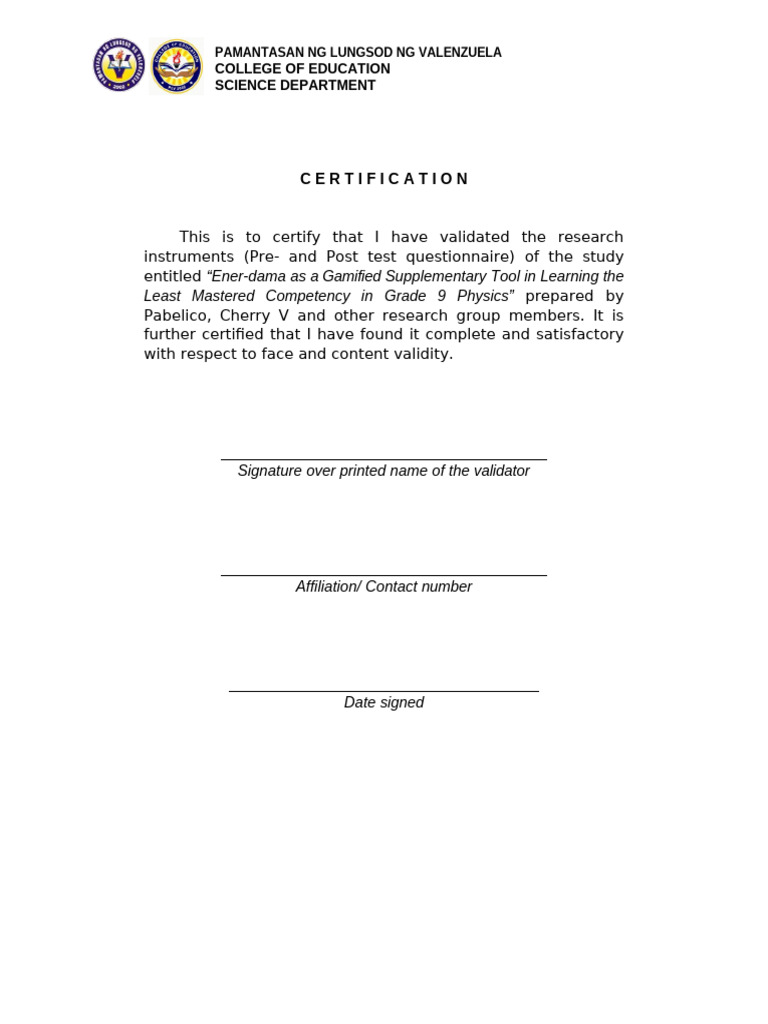 Validation Pre Test and Post Test Questionnaire | PDF