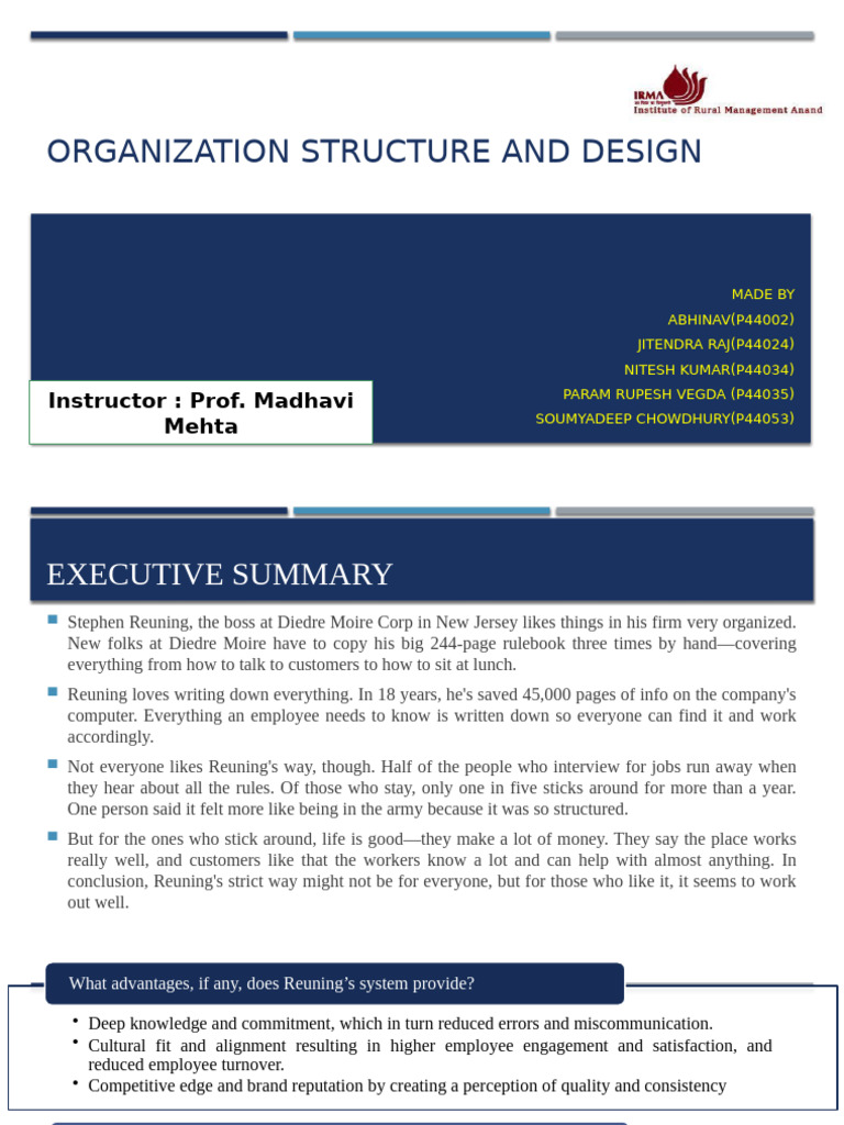 Organization Structure and Design: Instructor: Prof. Madhavi Mehta | PDF