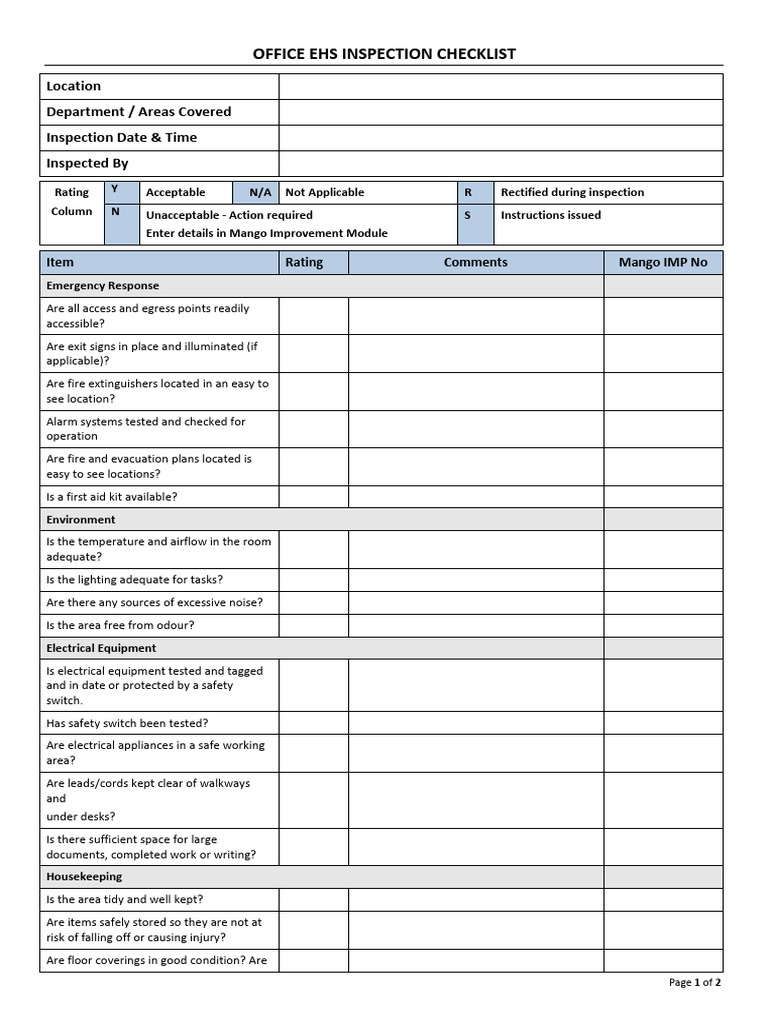 Office Inspection Checklist - EDITABLE PDF | PDF