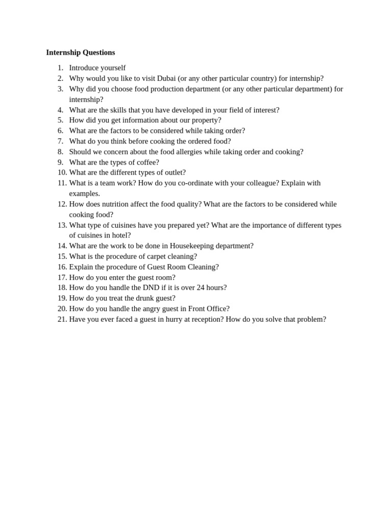 Internship Questions | PDF