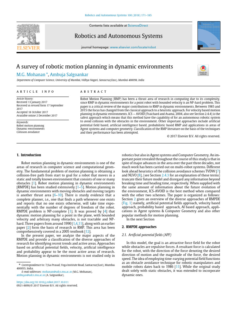 A Survey of Robotic Motion Planning in Dynamic Environments | PDF