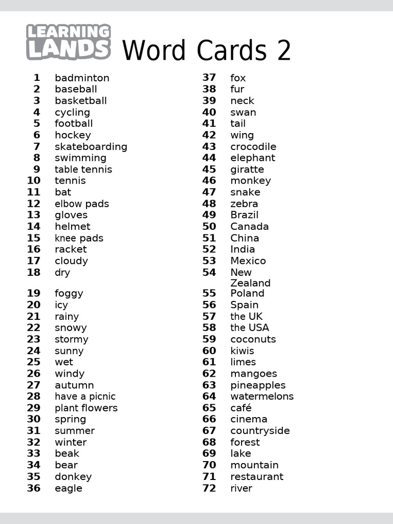 Learning Lands 2 Word Cards Complete PDF | PDF