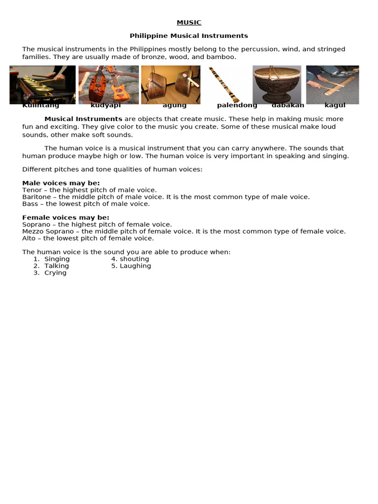 Philippine Musical Instruments Overview | PDF | Language Arts ...