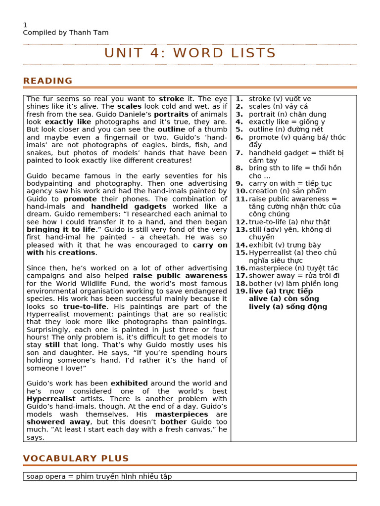 UNIT 4 Vocablist | PDF