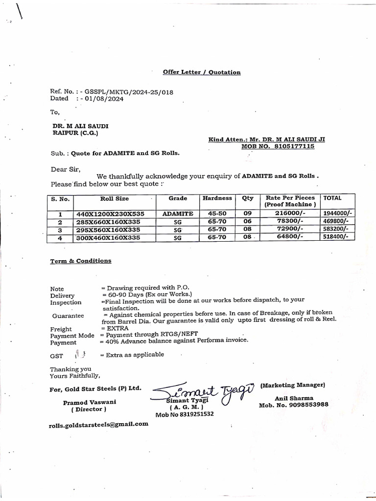 DR M ALI Quotation... | PDF