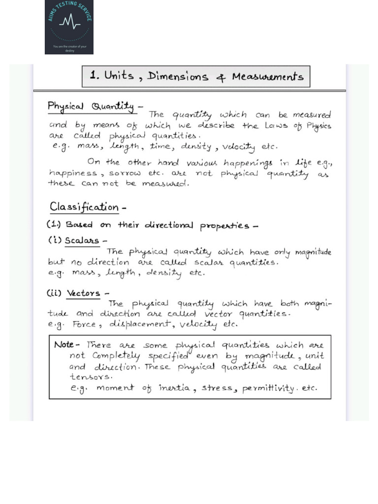 Aiims Measurements Notes | PDF