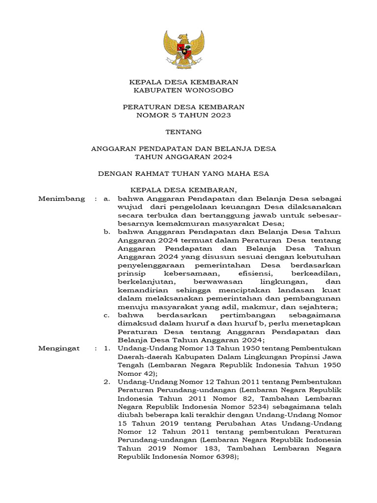 PERDES APBDES 2024 FIX - KEMBARAN - Removed | PDF