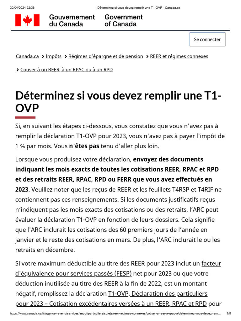Déterminez Si Vous Devez Remplir Une T1-OVP - Canada - Ca | PDF