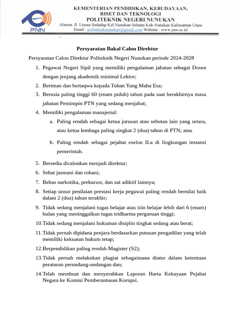 Persyaratan Bakal Calon Direktur | PDF