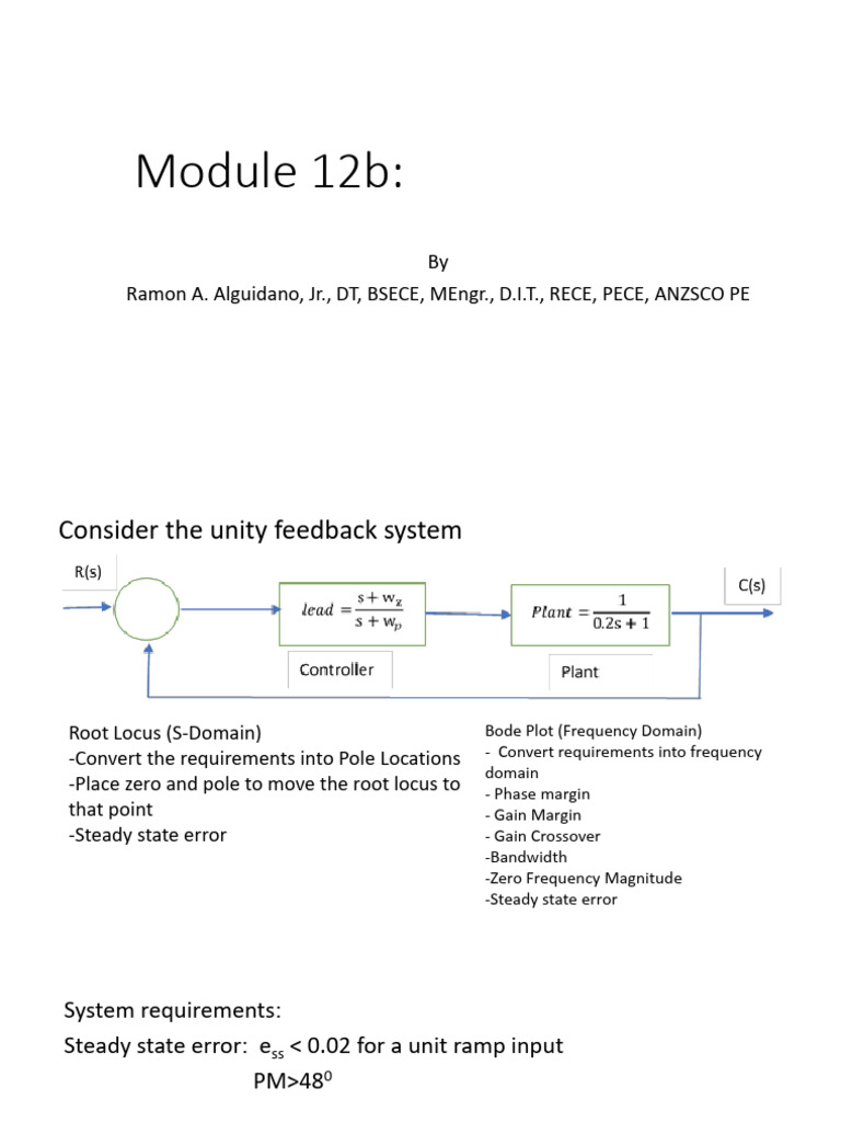 Ece 43 Module 12b Designing Of A Lead Compensator Pdf