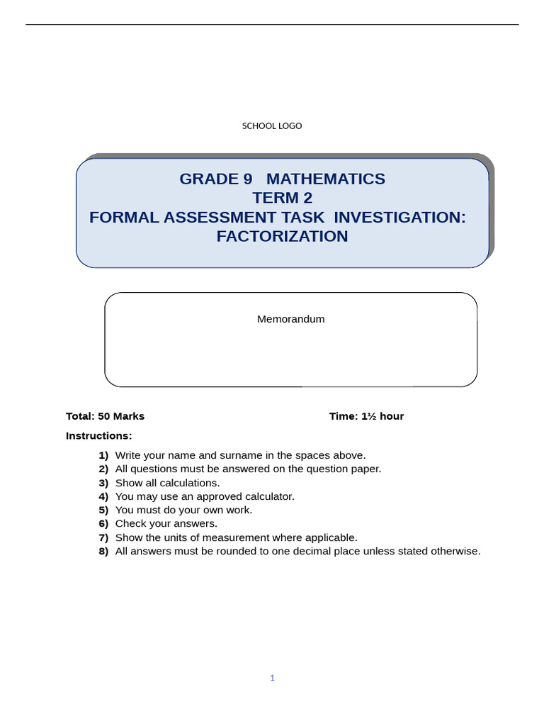 Grade 9 Investigation Memo | PDF