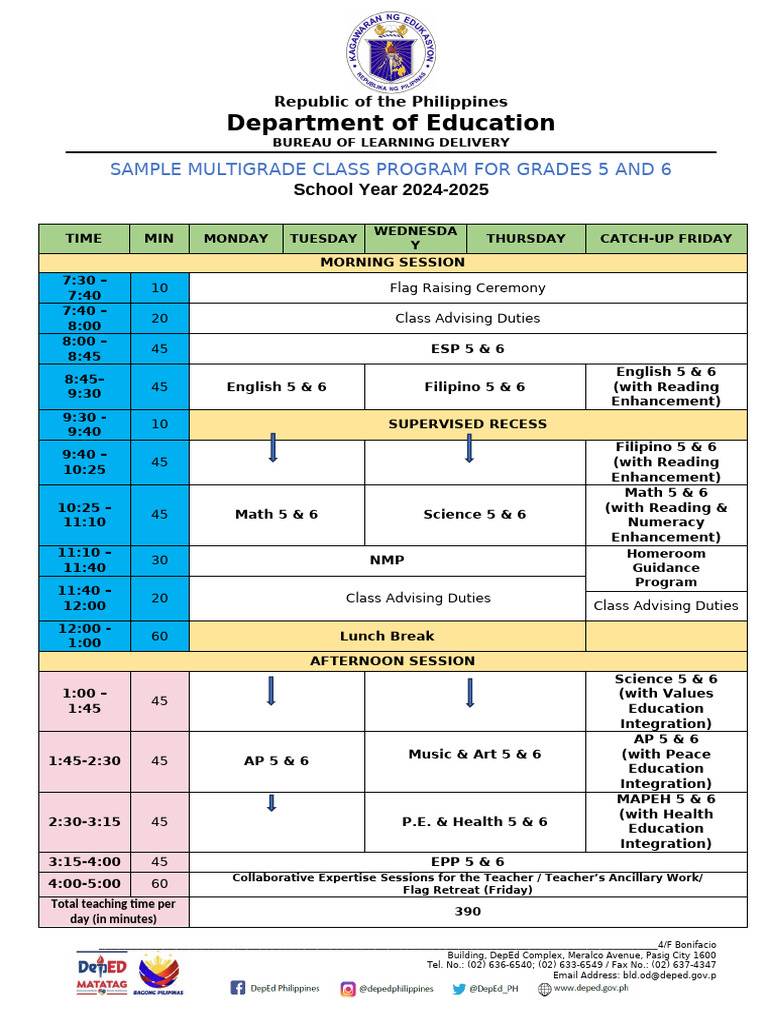 Sample MG Class Program Gr. 56 Sy 2024 25. | PDF
