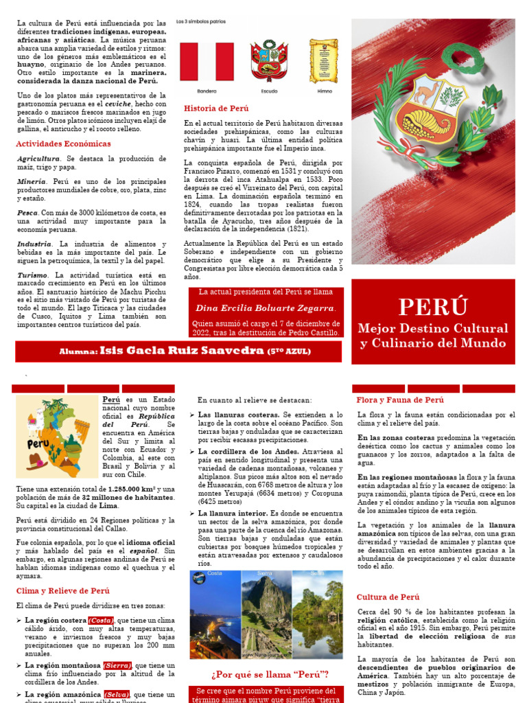 Triptico Perú - Isis Gaela | PDF | Peru | Travel