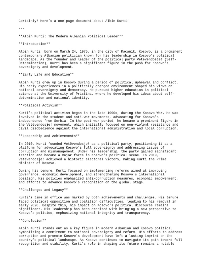 Albin Kurti Bi | PDF