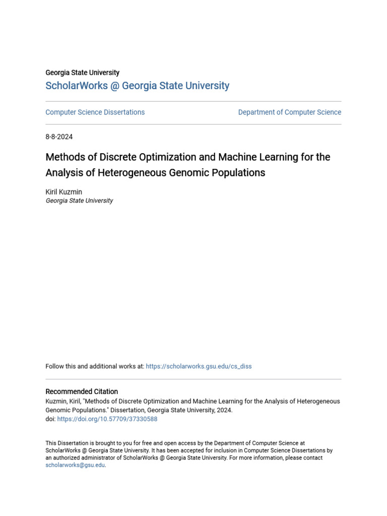 Methods of Discrete Optimization and Machine Learning For The Ana | PDF