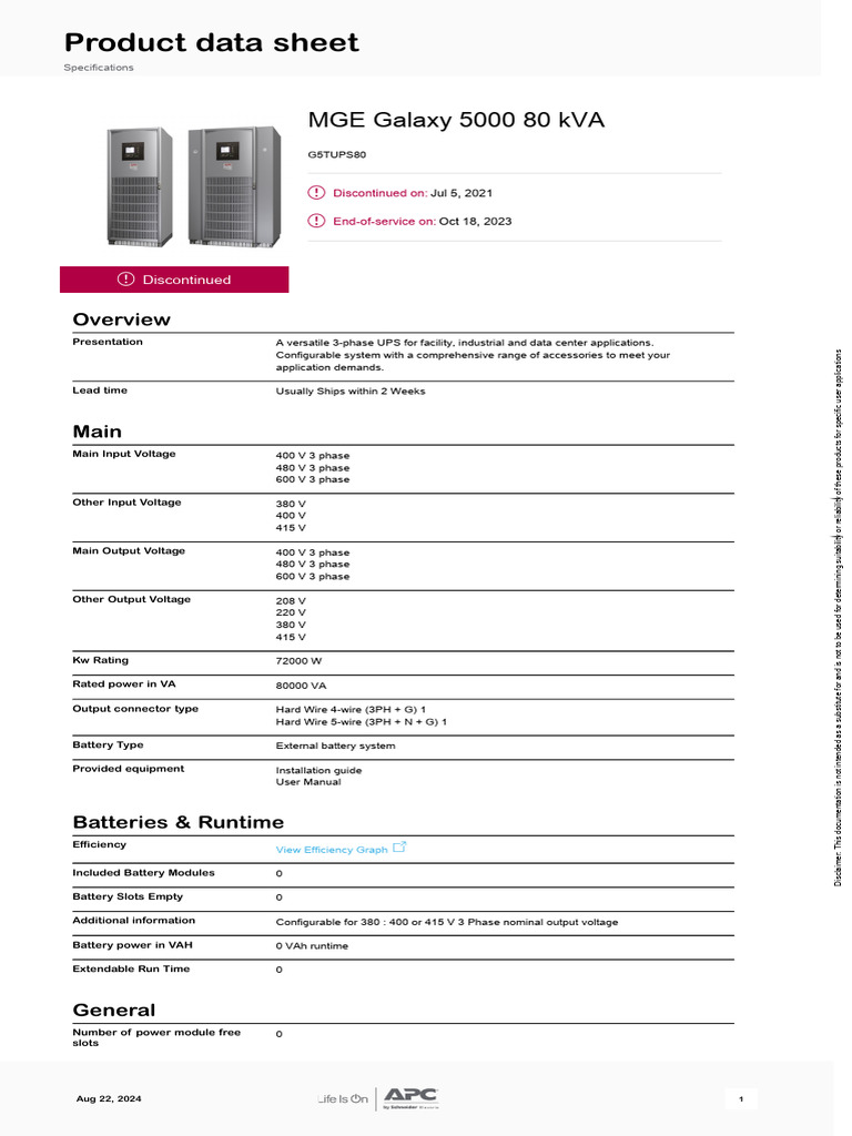 APC Galaxy-5000 G5TUPS80 | PDF