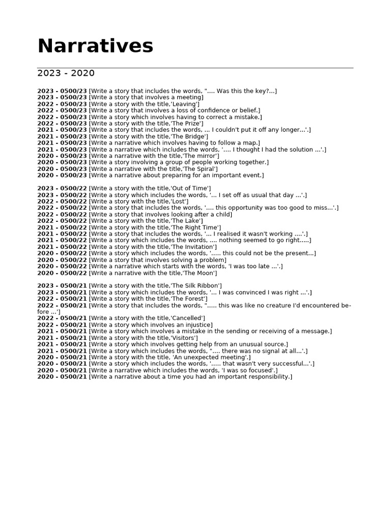 All Narrative Topics 1 | PDF