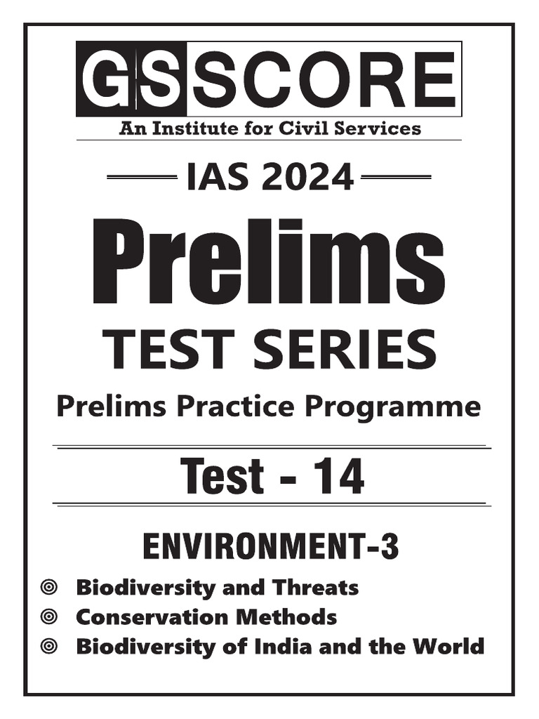 GS SCORE Prelims 2024 Practice Test 14 With Solution | PDF