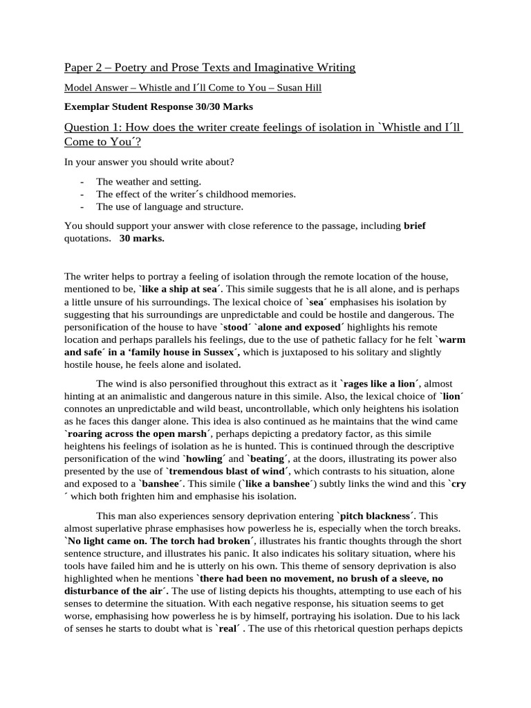 Model Answer Whistle and Ill Come To You | PDF