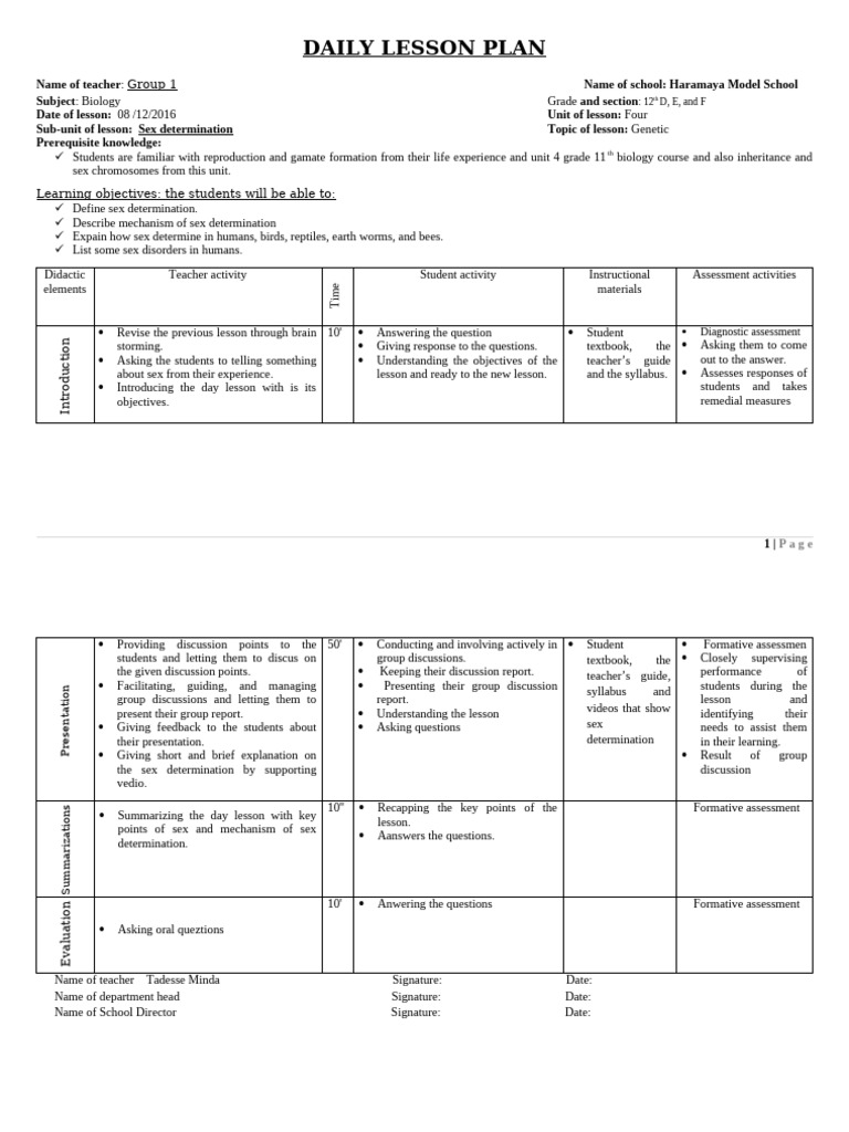 Biology Daily Lesson Plan | PDF