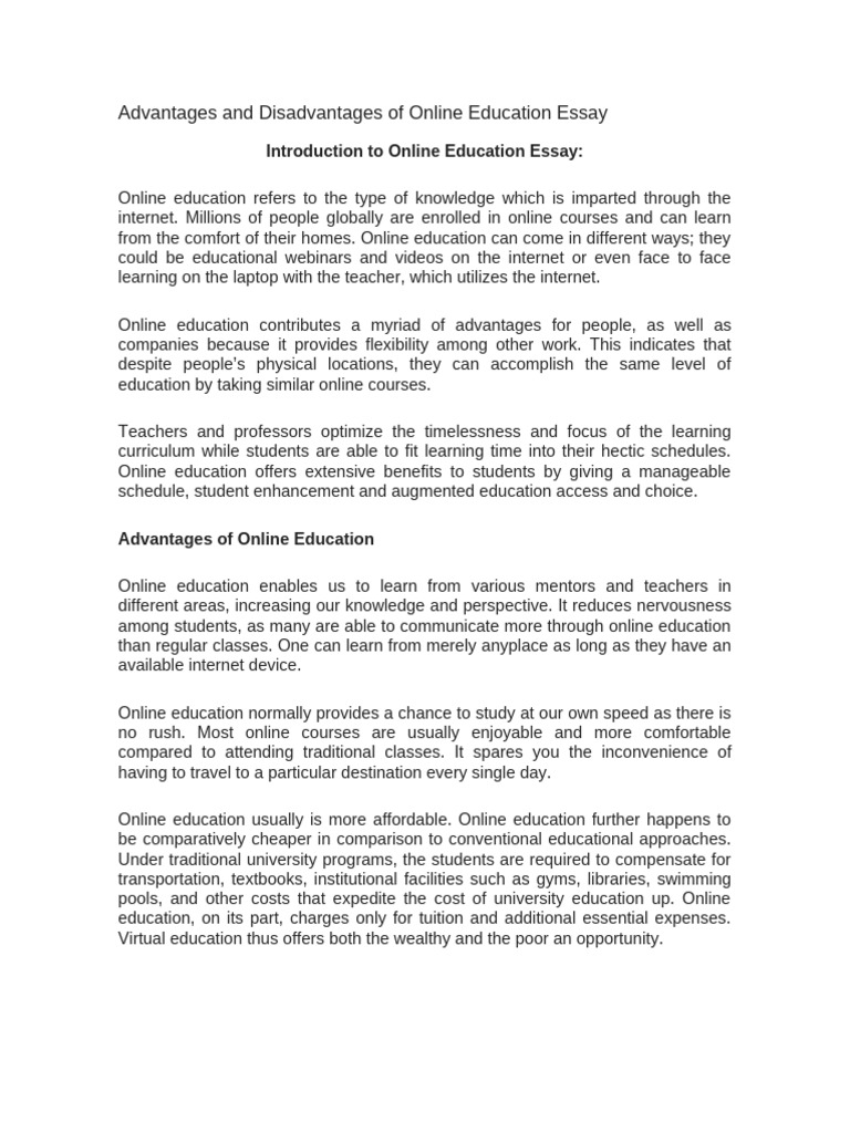 Advantages and Disadvantages of Online Education Essay | PDF