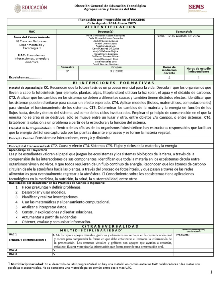Formato Progresiones Ciencias Agos 24-Enero25 | PDF | Plantas | Sistema