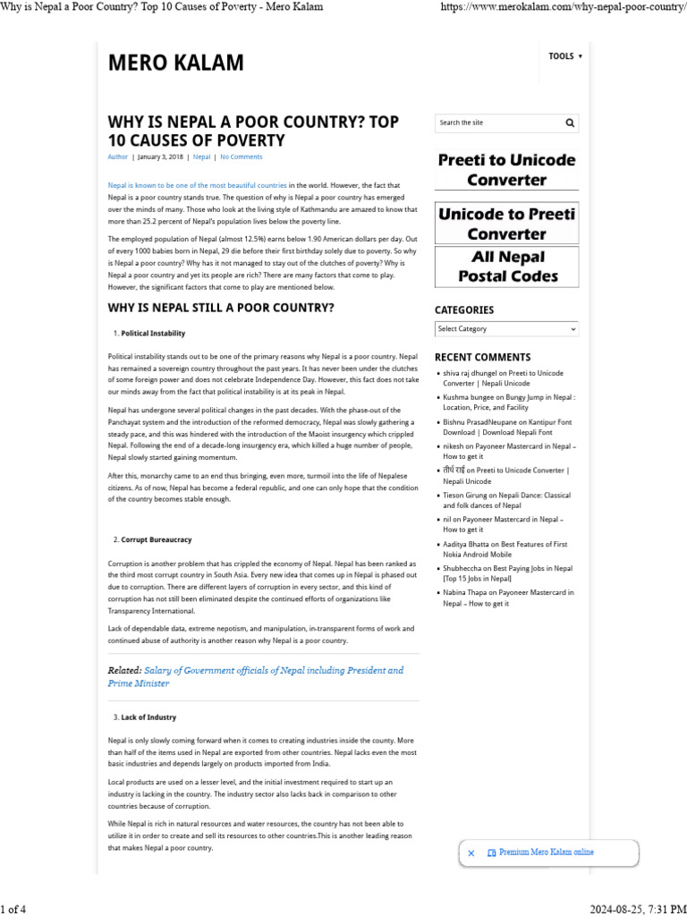 Why Is Nepal A Poor Country - Top 10 Causes of Poverty - Mero Kalam ...