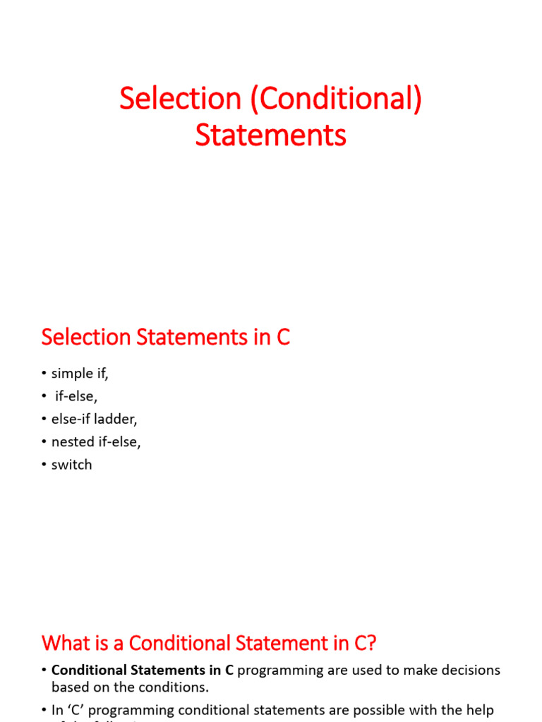 Selection (Conditional) Statements | PDF