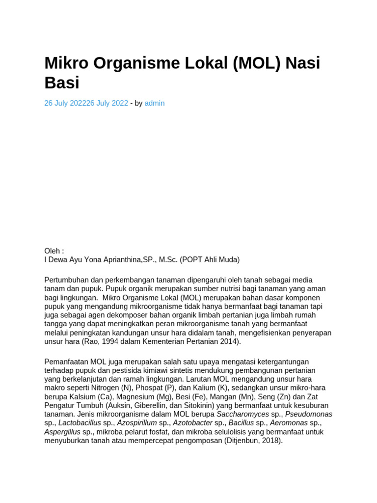 Mikro Organisme Lokal (MOL) Nasi Basi | PDF