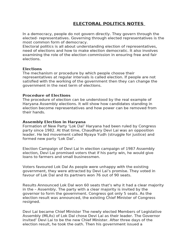 Electoral Politics Notes | PDF