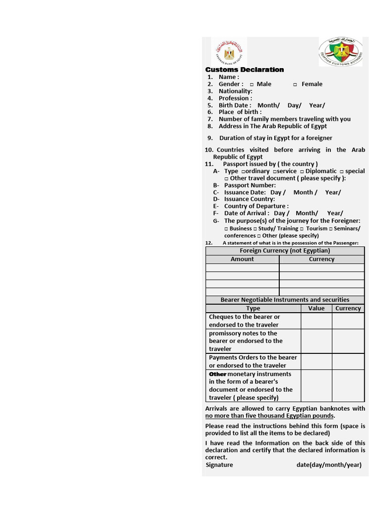 EN - Egypt Custom Declaration Form | PDF