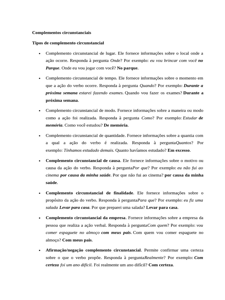 Complementos Circunstanciais | PDF