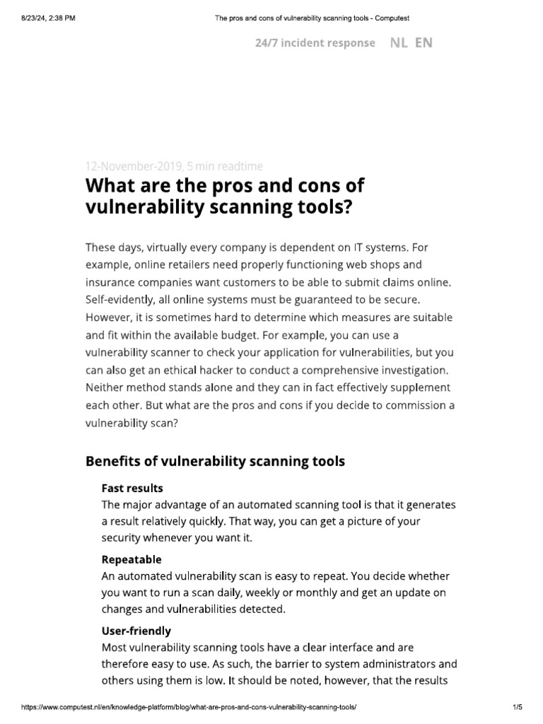 Vulnerability Scanner Benefits and Limitations | PDF