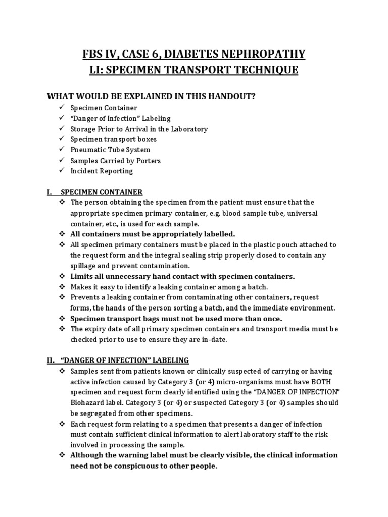 Specimen Transport | PDF | Infection | Medicine