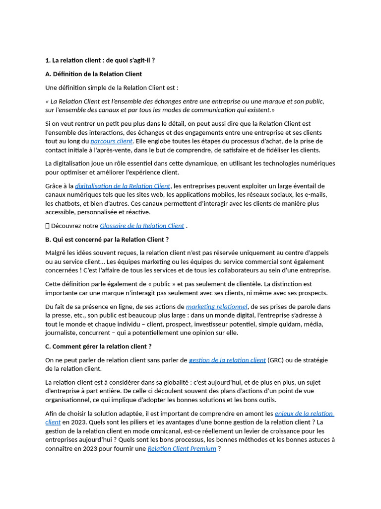 Explication de La Relation Client | PDF