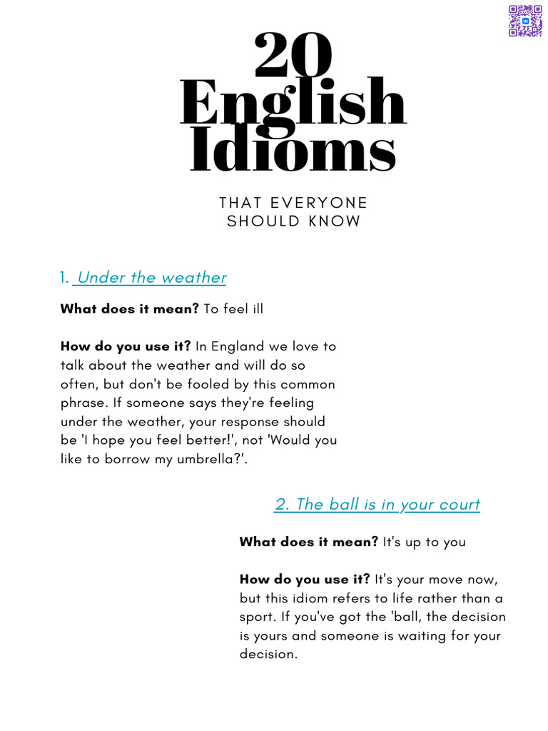 20 English Idioms Everyone Should Know | PDF