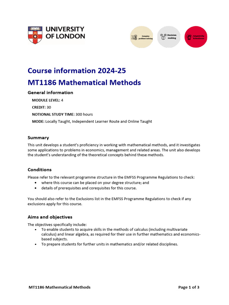 MT1186 Mathematical Methods | PDF | Integral | Function (Mathematics)