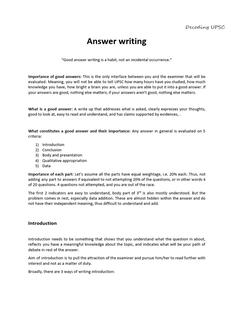Answer Writing Format UPSC | PDF