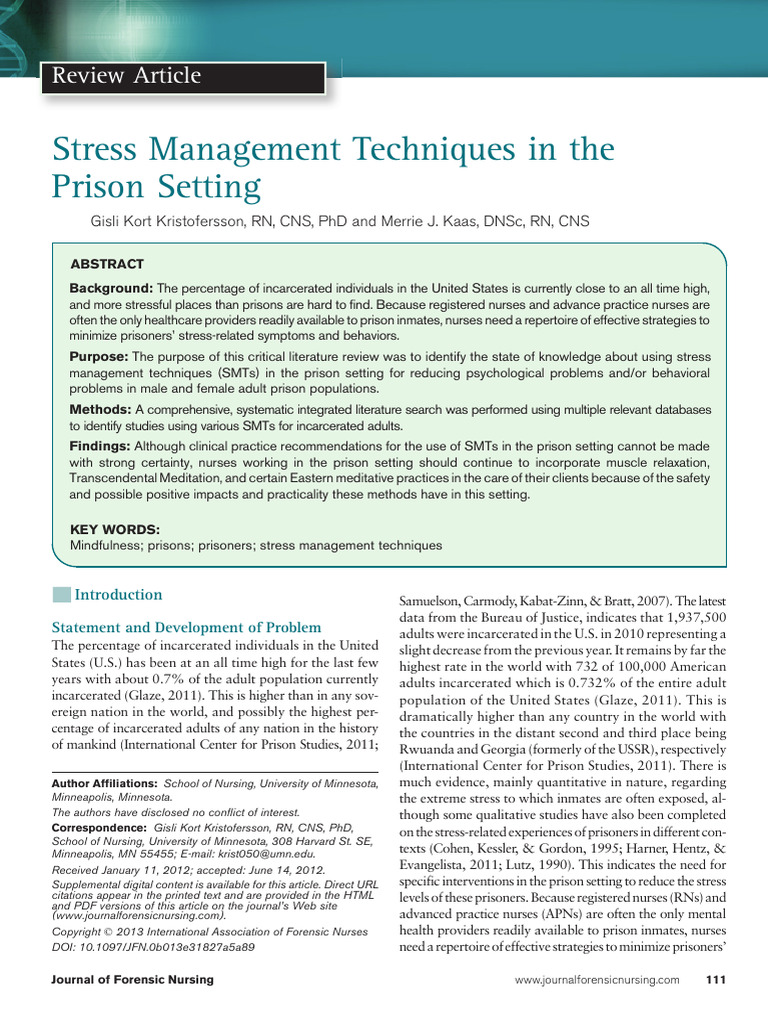 Stress Management Techniques in The Prison Setting.8 | PDF | Meditation ...