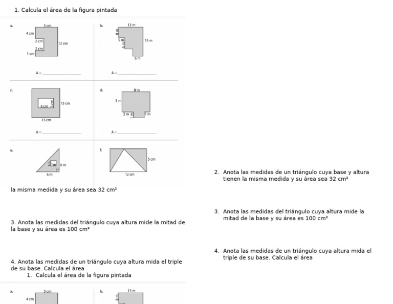 Ficha Área Figuras Irregulares y Triangulos 2024 | PDF