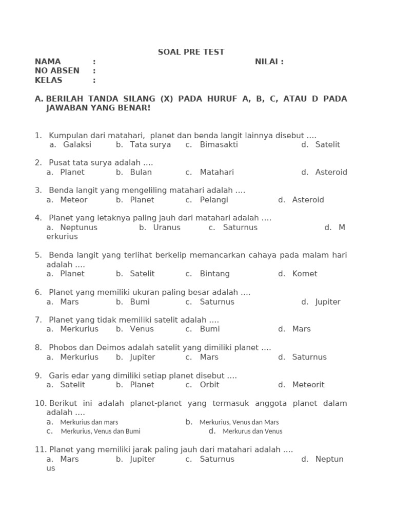 Soal Pre Test | PDF
