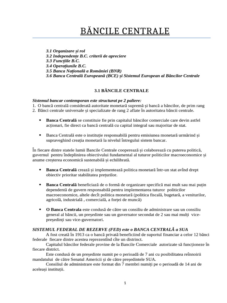 Tema 3 BANCILE CENTRALE | PDF