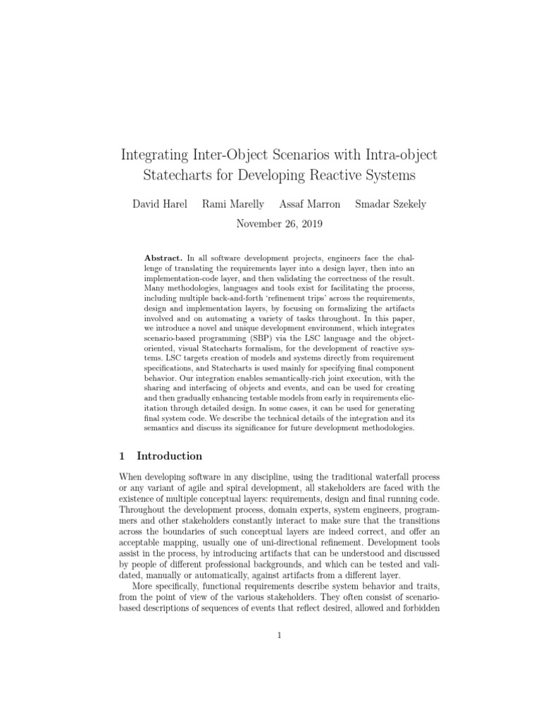 Integrating Inter-Object Scenarios With Intra-Object Statecharts For Developing Reactive Systems ...