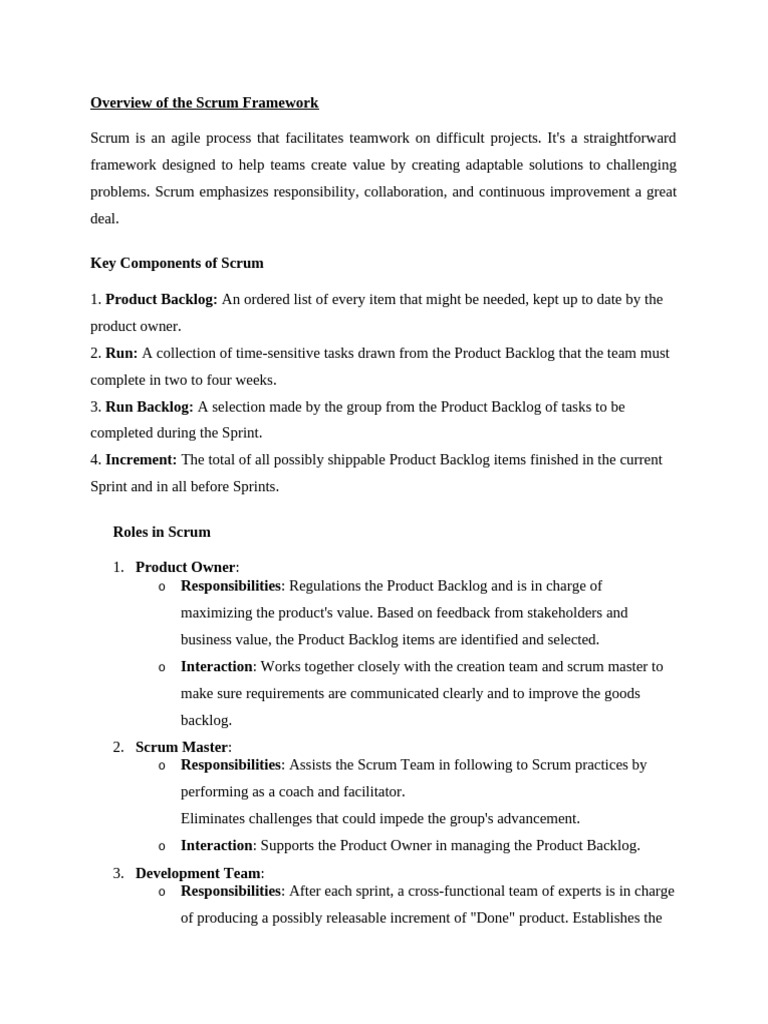 Overview of The Scrum Framework - Tutorial Week 2 | PDF