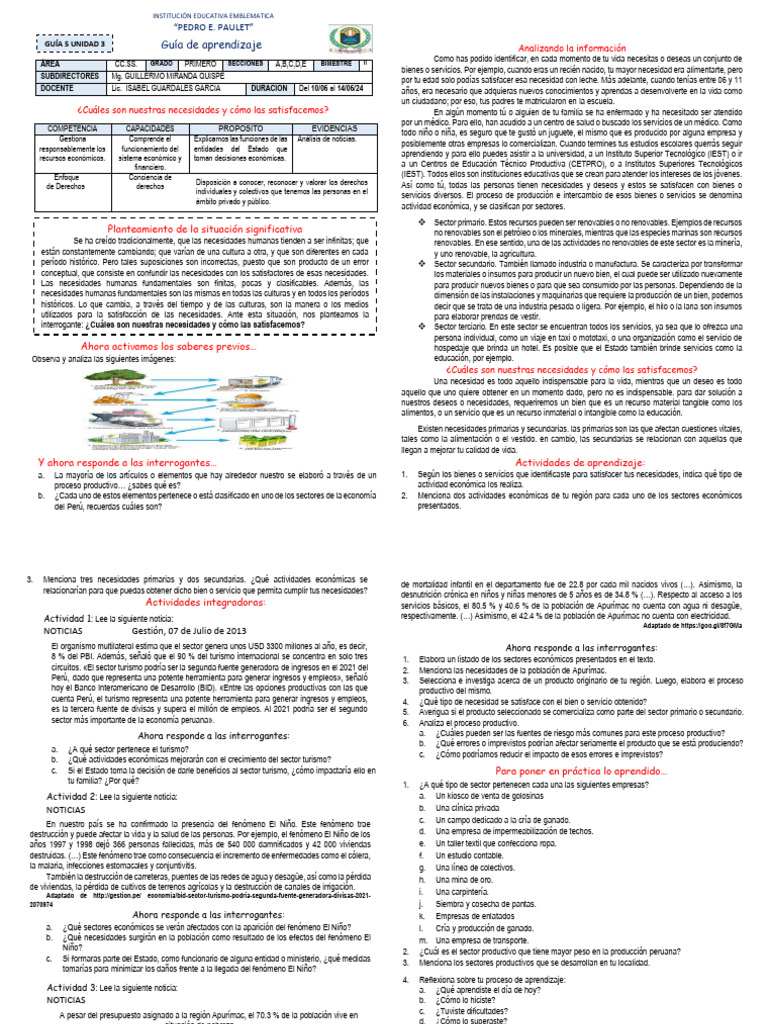Guia 5 Unidad 3 CC - Ss. 1° Chavela | PDF