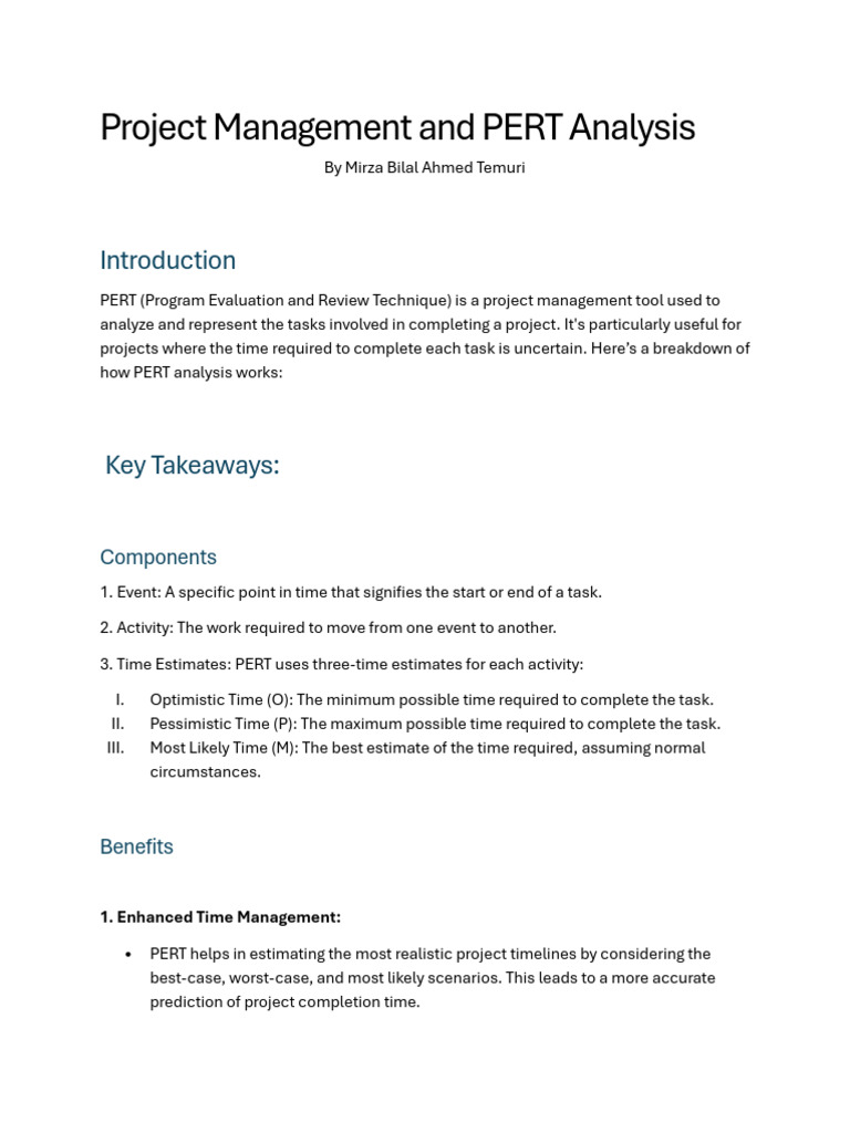 Brief Summary Project Management and PERT Analysis BT | PDF | Computers