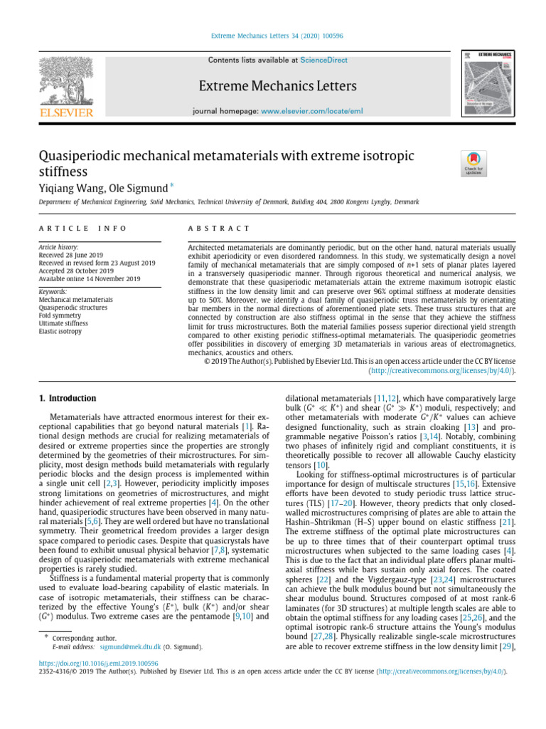 Quasiperiodic mechanical metamaterials with extreme isotropic stiffness-复制 | PDF