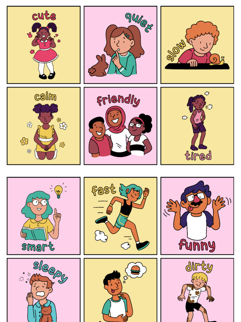 Pink Yellow Adjectives English Flashcards - 20240819 - 133544 - 0000 | PDF